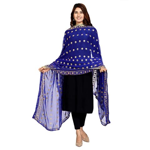 Women’s Embroidered Wool Dupatta-Royal Blue – GonaKart International